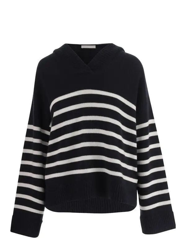 ALLUDE Striped Hooded Sweater - Black