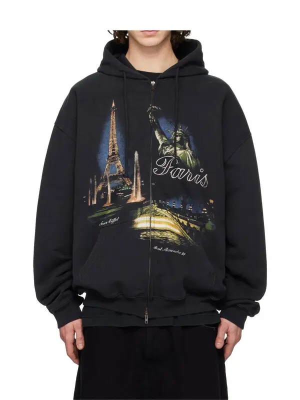 Vetements Paris Tourist Zip-up Hoodie - Black