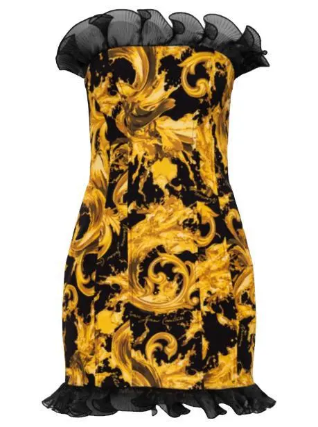 Versace Baroque Ruffled Mini Dress - Black