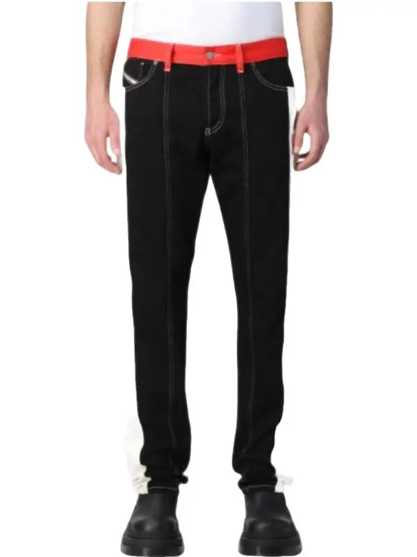 DIESEL® Contrast Trim Straight-leg Pants - Black