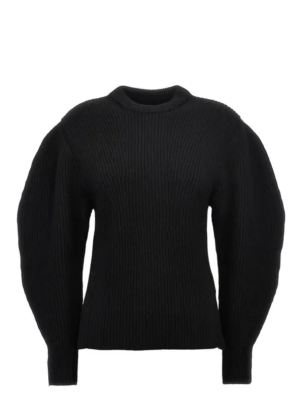 JIL SANDER Crewneck Puff Sleeve Knit Pullover - Black