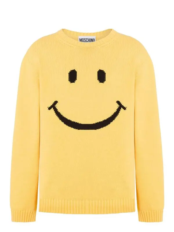 Moschino Smiley Face Embroidered Crewneck Jumper - Yellow
