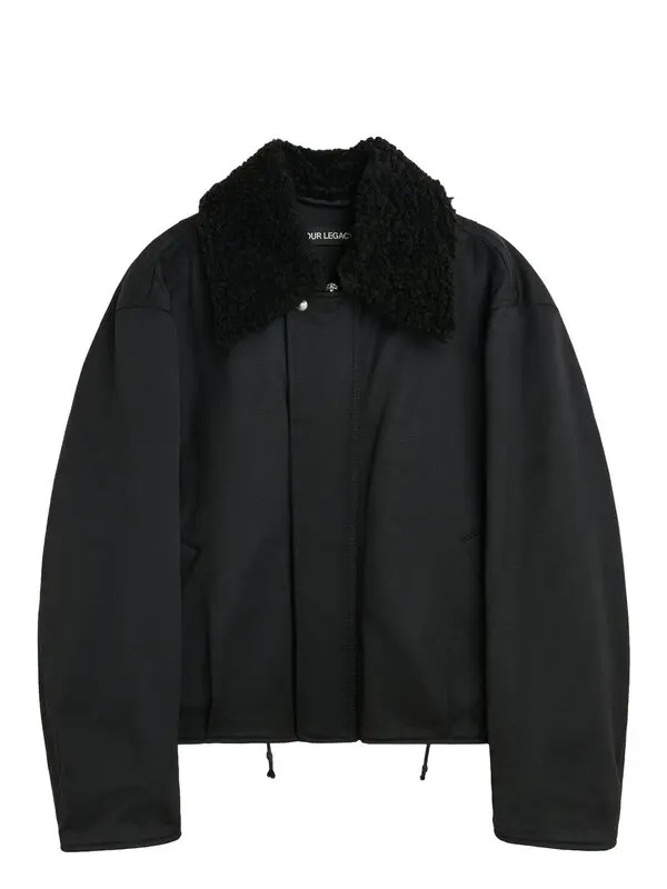 Our Legacy Ace Zipped Jacket With Detachable Faux Fur Collar - Black