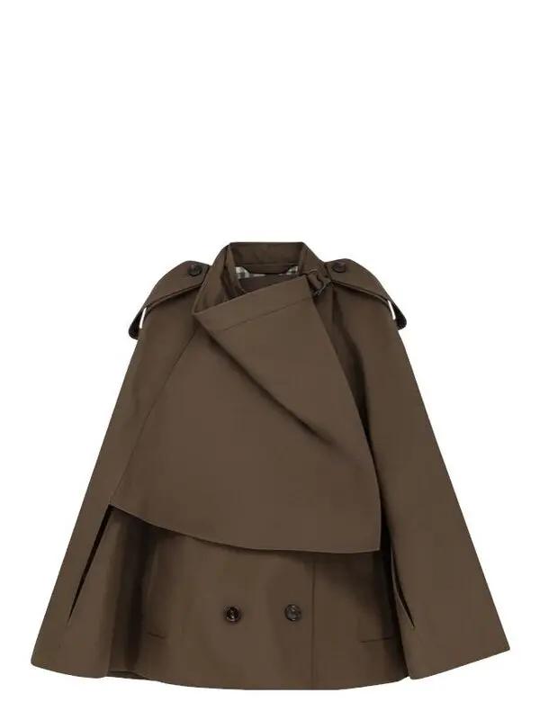Burberry Double Breasted Trench Jacket With Adjustable Collar Strap - Khaki