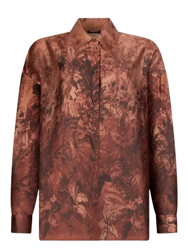 Liu Jo Printed Twill Shirt With Gold Galvanic Buttons - Brown