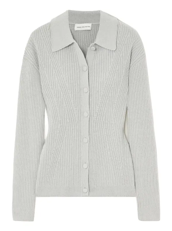 Dries Van Noten Ribbed Cardigan - Light Gray