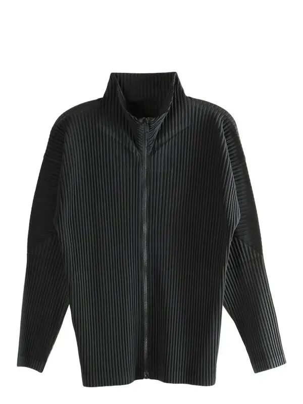 Issey Miyake Homme Plissé Pleated Stand Collar Zip-up Cardigan - Black