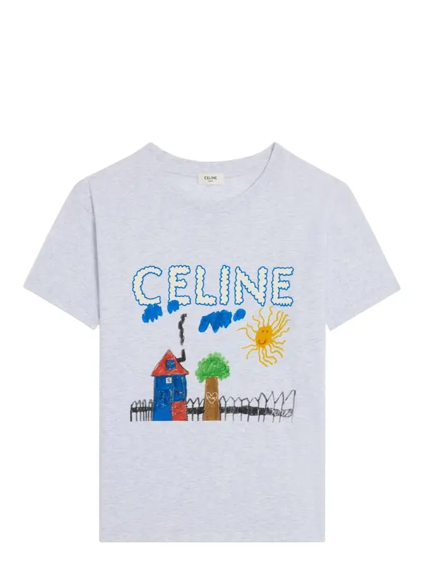 Celine Regular T-shirt In Cotton Jersey - Light Gray/color Matching