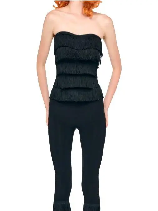 Norma Kamali Strapless Fringe Top - Black