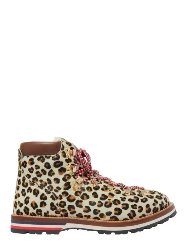 Moncler Blanche Leopard Print Lace-up Boots - Nude