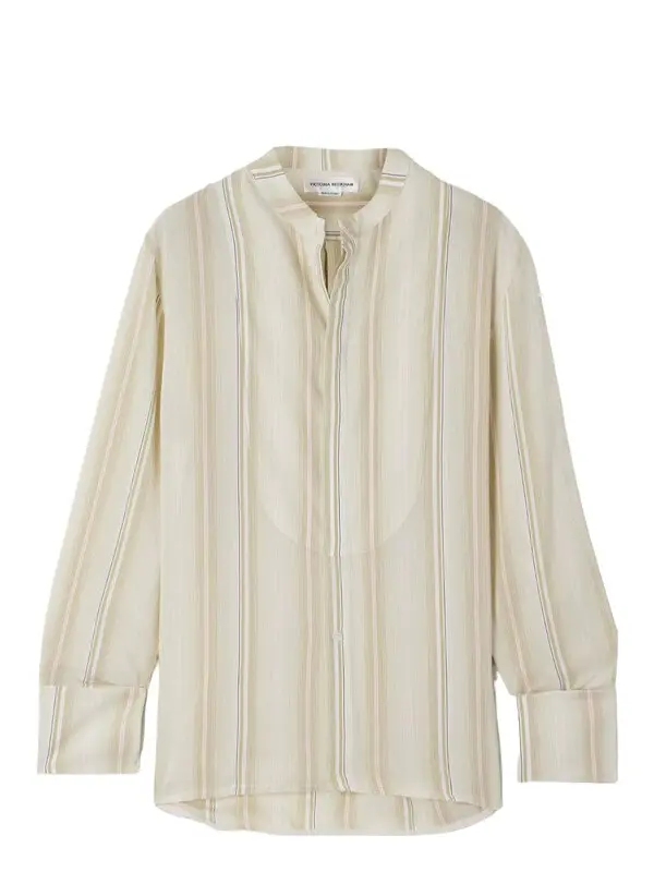 Victoria Beckham Striped Silk Bib Shirt - Nude