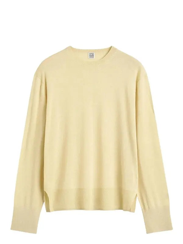 TOTEME Crew Neck Sweater With Side Slits - Light Yellow