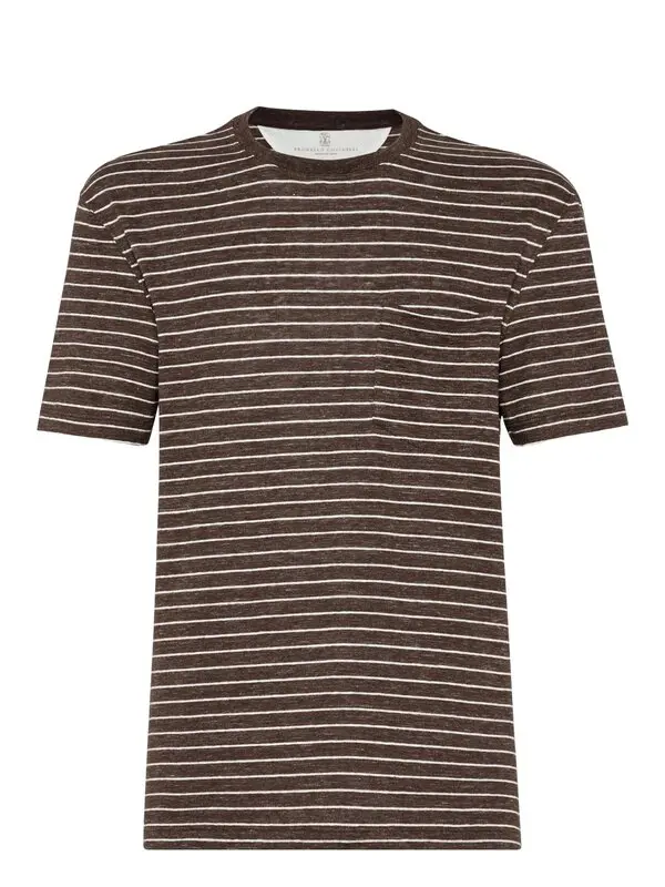 Brunello Cucinelli Striped Crewneck T-shirt - Brown