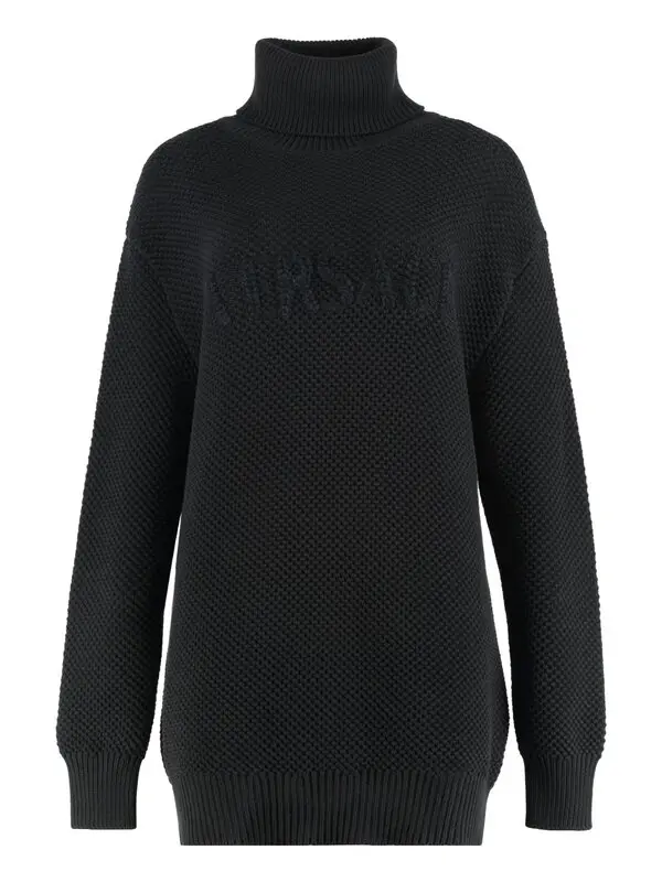 Versace Ribbed Knit Turtleneck Long Sleeve Jumper - Black