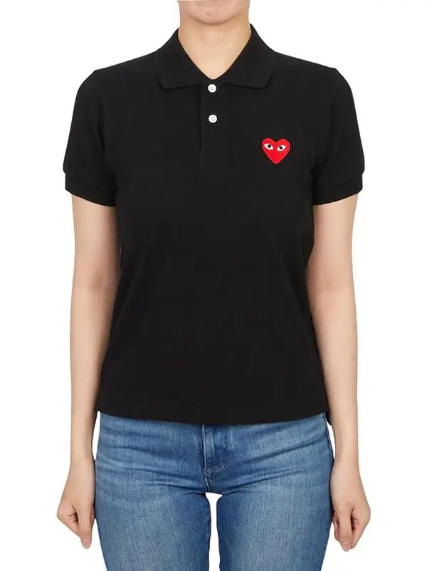 Play Comme Des Garcon Logo Appliqué Cotton Polo Shirt - Black
