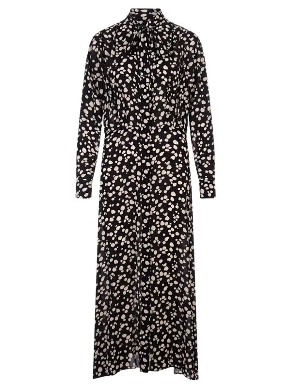 MSGM Spot-printed Long-sleeved Maxi Dress - Black