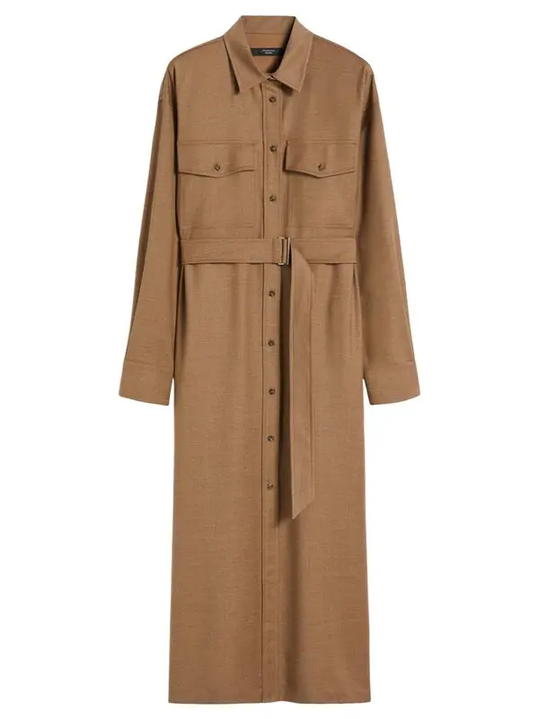 Max Mara Wool Flannel Belted Shirt Dress - Hazel Tree
