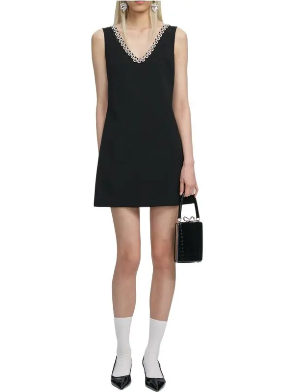 SELF-PORTRAIT Crystal-embellished V-neck Mini Dress - Black
