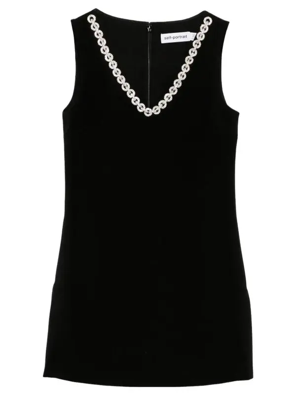 SELF-PORTRAIT Embellished Trim Mini Dress - Black