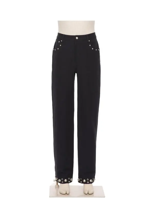 Valentino Garavani Embellished Eyelet Straight Leg Trousers - Black