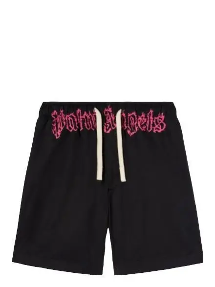 Palm Angels Logo Print Drawstring Shorts - Black-fuchsia