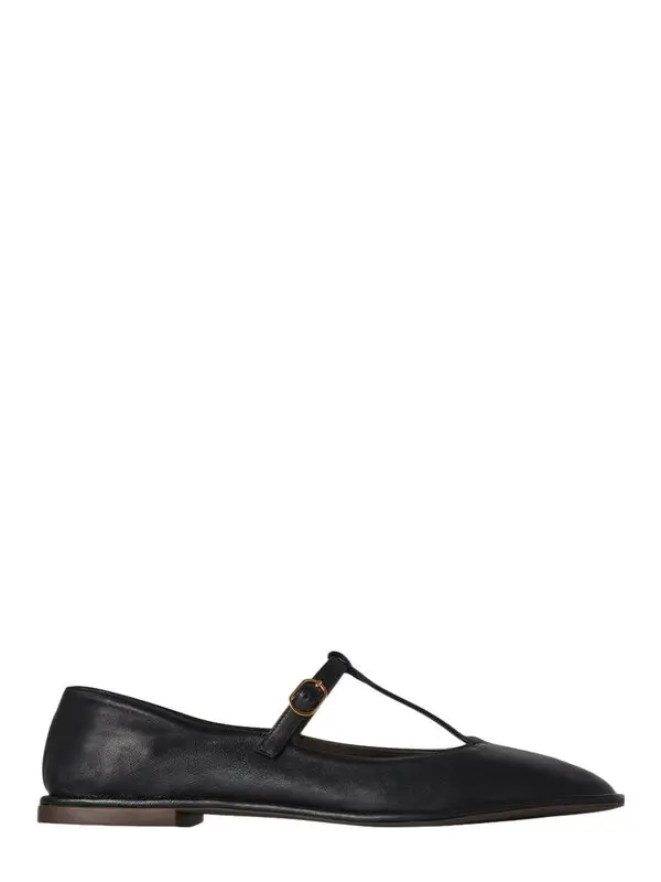 THE ROW Square Toe T-strap Flat - Black