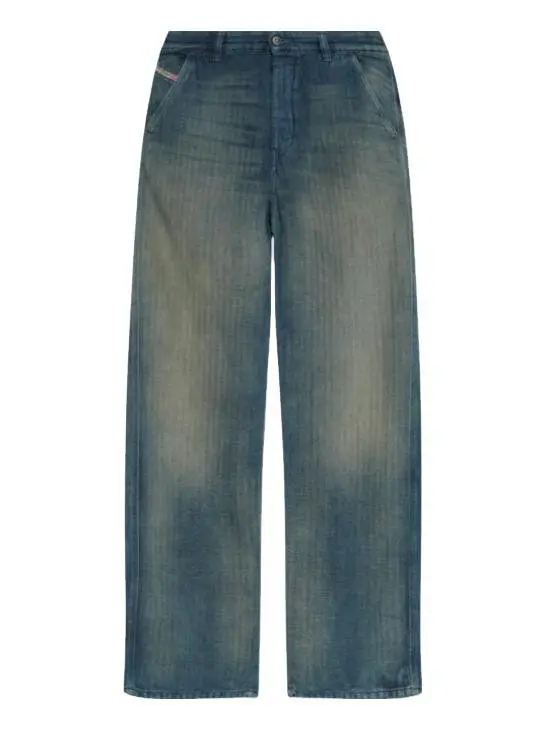 DIESEL® D-phant-chino Herringbone Faded Wide Leg Jeans - Gray