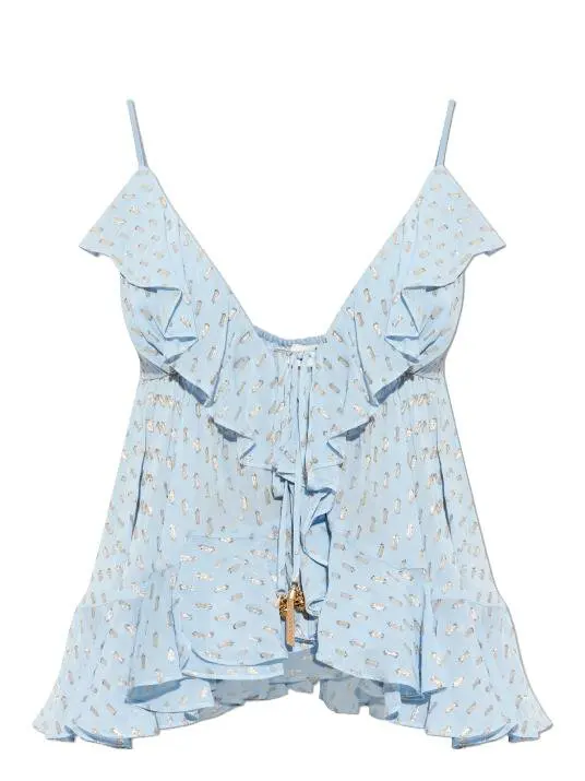 Zimmermann Ruffle Front Tie Top - Blue