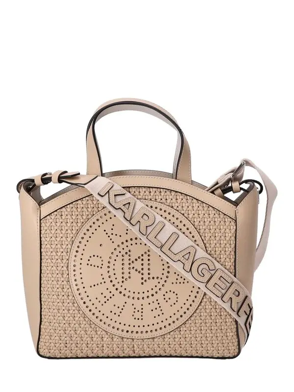 Karl Lagerfeld Logo Shoulder Bag With Top Handle - Nude