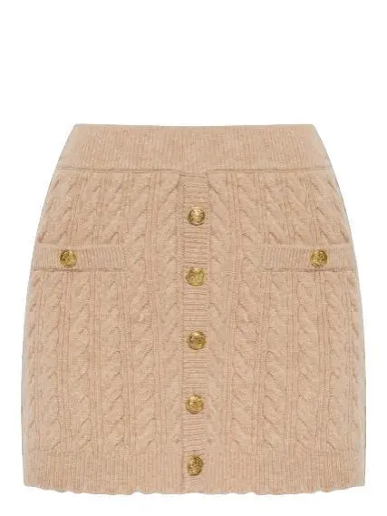 LoveShackFancy Berritt Cable-knit Mini Skirt - Camel Melange
