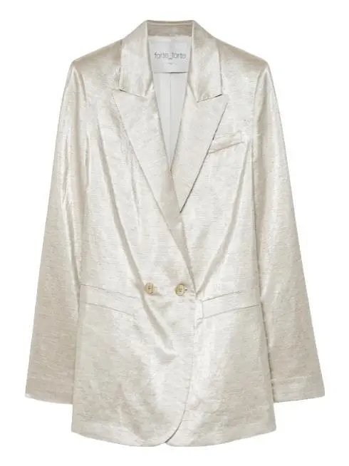 FORTE_FORTE Double-breasted Jewel-button Blazer - White