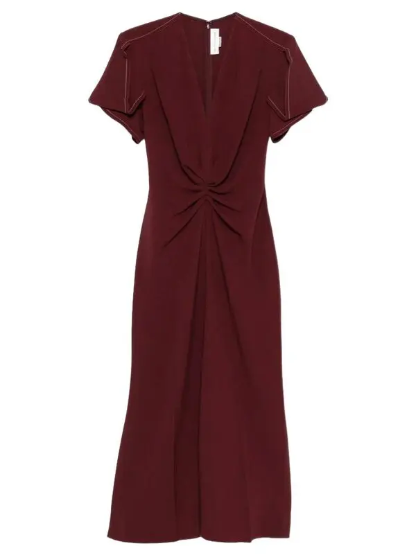 Victoria Beckham V-neck Twist Detailed Midi Dress - Red