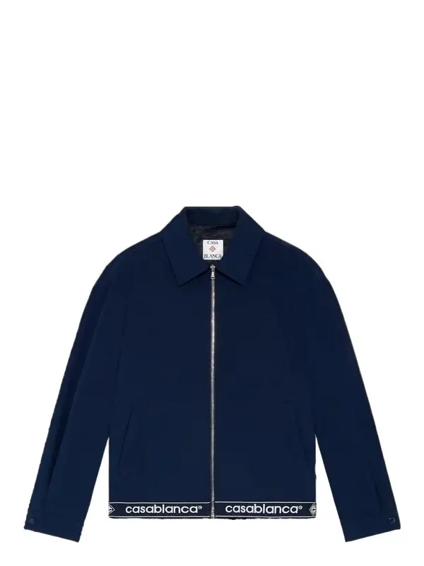 Casablanca Zip-up Collared Jacket With Logo Trim - Navy