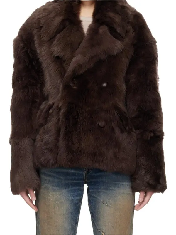 MARINE SERRE Shearling Leather Caban Jacket - Black