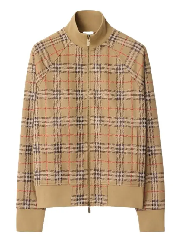 Burberry Check Zip-up Bomber Jacket - Sand-colored