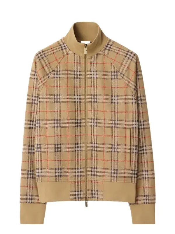 Burberry Check Printed Zipped Bomber Jacket - Sand-colored