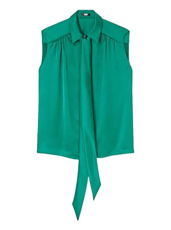 Versace Sleeveless Medusa Tie Blouse - Green