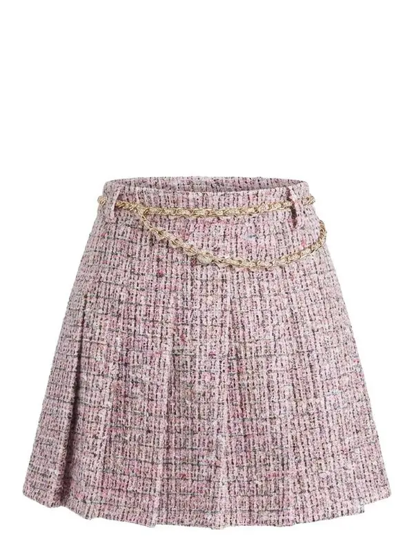 SELF-PORTRAIT Pink Tweed Chain Belt Mini Skirt - Multicolor