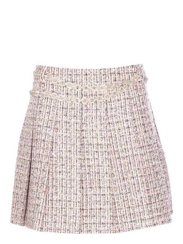 SELF-PORTRAIT Pleated Chain Belt Mini Skirt - Pink