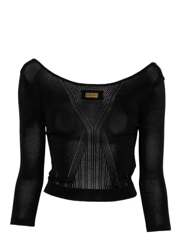 Elisabetta Franchi Logo Plaque Open Knit Sweater - Black
