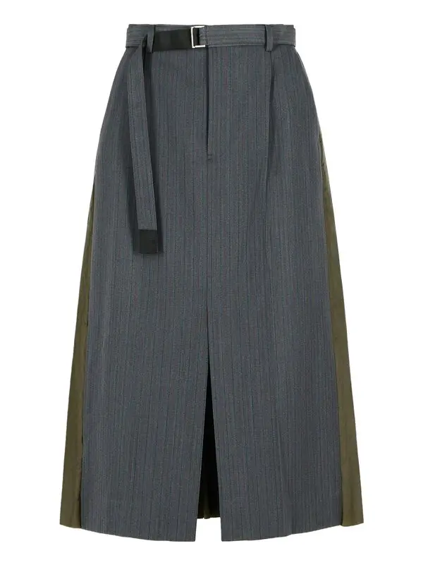 Sacai Belted Pinstriped Skirt With Side Pockets - Grey