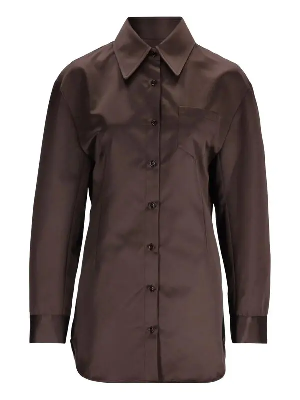 THE FRANKIE SHOP Akita Satin Cinched Shirt Dress - Brown