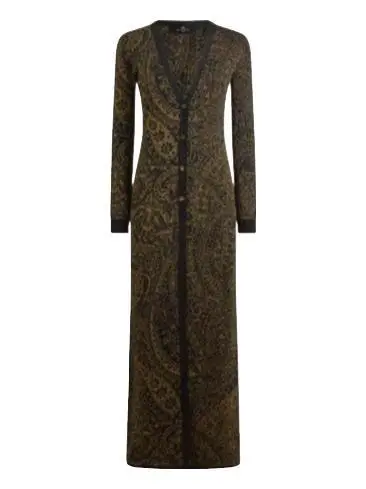 Etro Paisley Jacquard Lurex Thread Maxi Cardigan - Golden