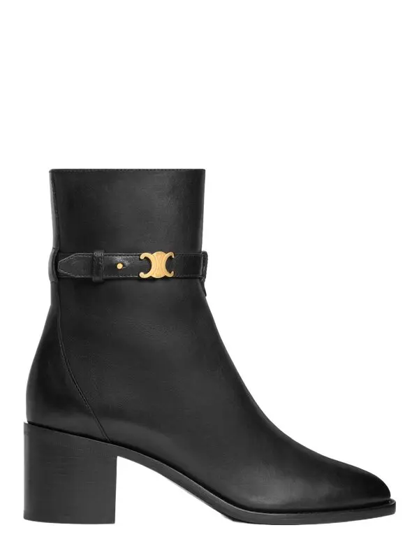 Celine Garance Triomphe Strap Boot In Calfskin - Black