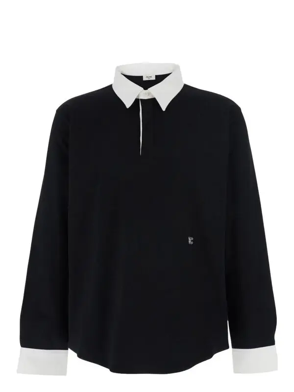 Celine Polo Shirt In Ribbed Cotton Jersey - Black/white