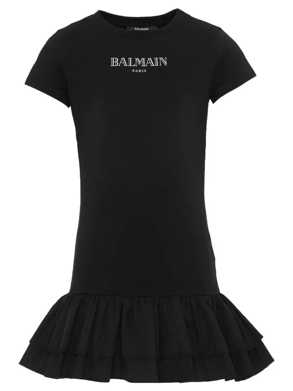 Balmain Short Sleeve Ruffled Dress - Black
