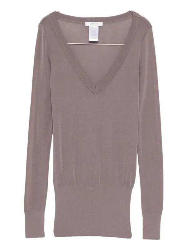 LEMAIRE Long Sleeve V-neck Sweater - Gray