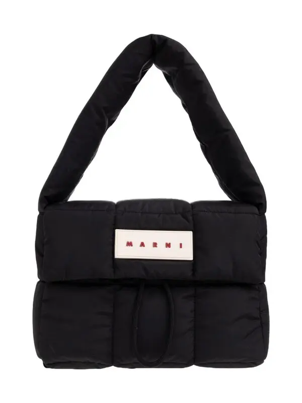 Marni Quilted Logo Patch Shoulder Bag - Black