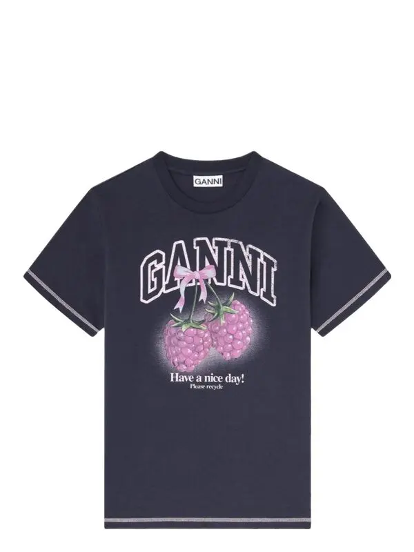 GANNI Raspberry Graphic T-shirt - Phantom