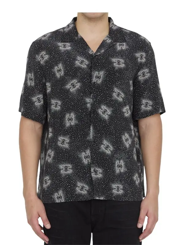 Celine Hawaiian Shirt In Printed Crepe De Chine - Black